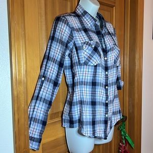 Sandra Ingrish | Tops | Sandra Ingrish Red White And Blue Plaid Shirt Cotton Light Fabric | Poshmark